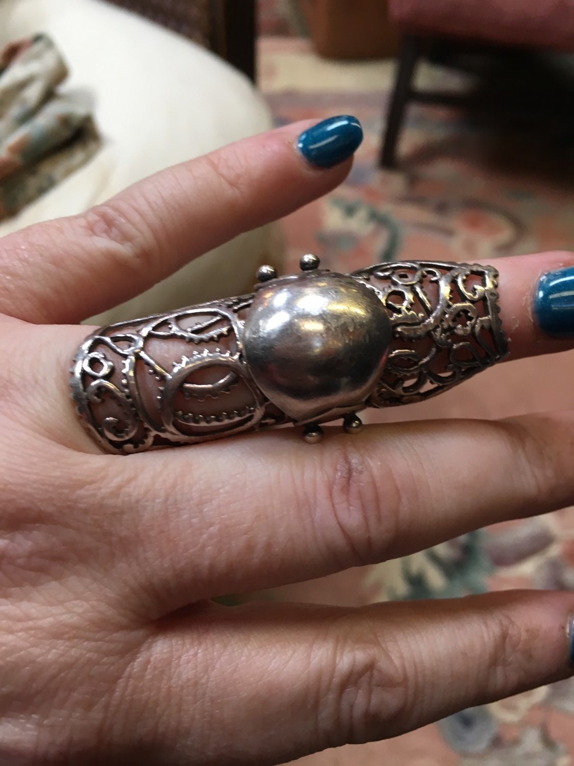 Silver metal jointed finger cuff by TheMouseyPad on Etsy