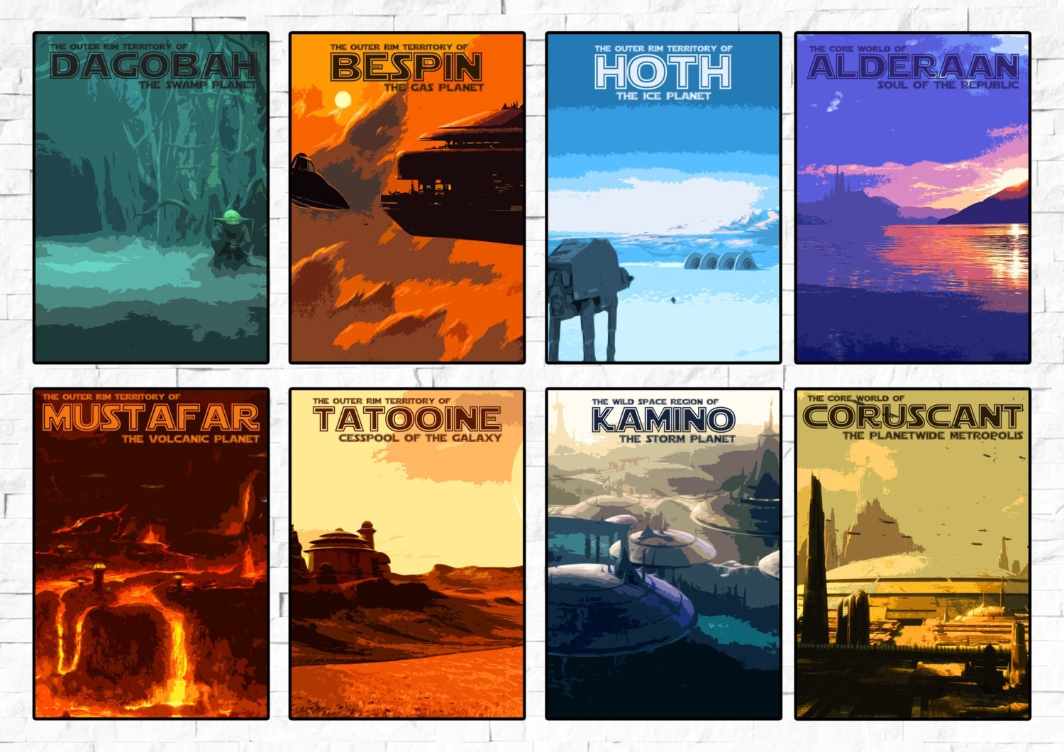 A4 Sets Star Wars Planets Postcard Style Prints by HarknettPrints