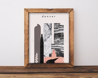 Denver Skyline Art Print Colorado Poster Denver Rocky