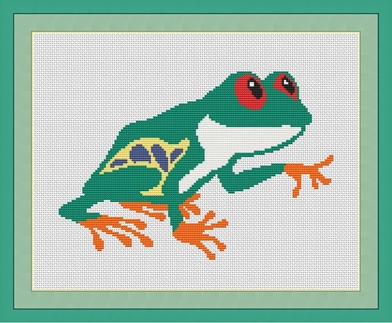 Red Eyed Green Tree Frog Counted Cross Stitch Pattern 9.14 x
