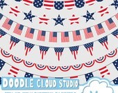 Items similar to 4th of July bunting banners clipart, patriotic flags ...
