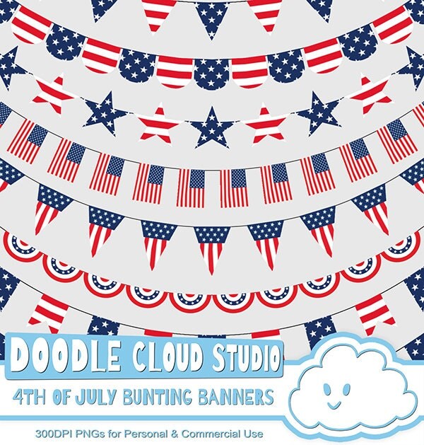 4th of July bunting banners clipart patriotic flags stars