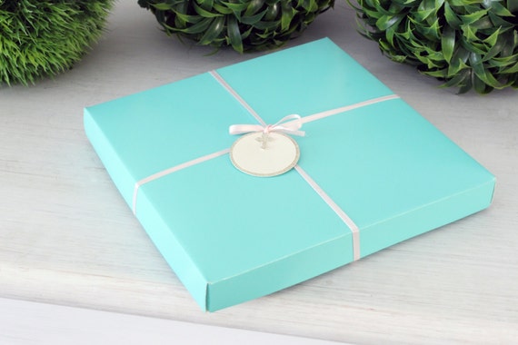Turquoise blue Favor Boxes Teal blue Gift box Square Wedding