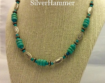 Items similar to Southwest Pewter and Turquoise Necklace on Etsy
