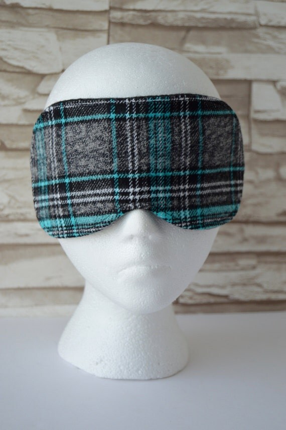 Turquoise & Gray Plaid Eye Mask for Sleep Travel etc.