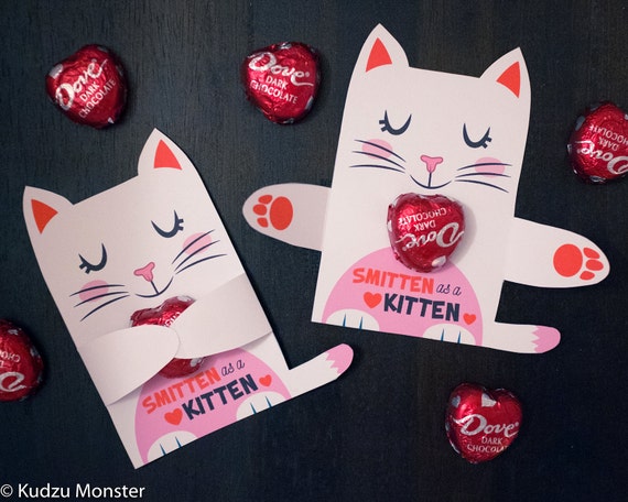 White Cat Valentine Classroom Candy Hugger valentines cute girly kitten ...