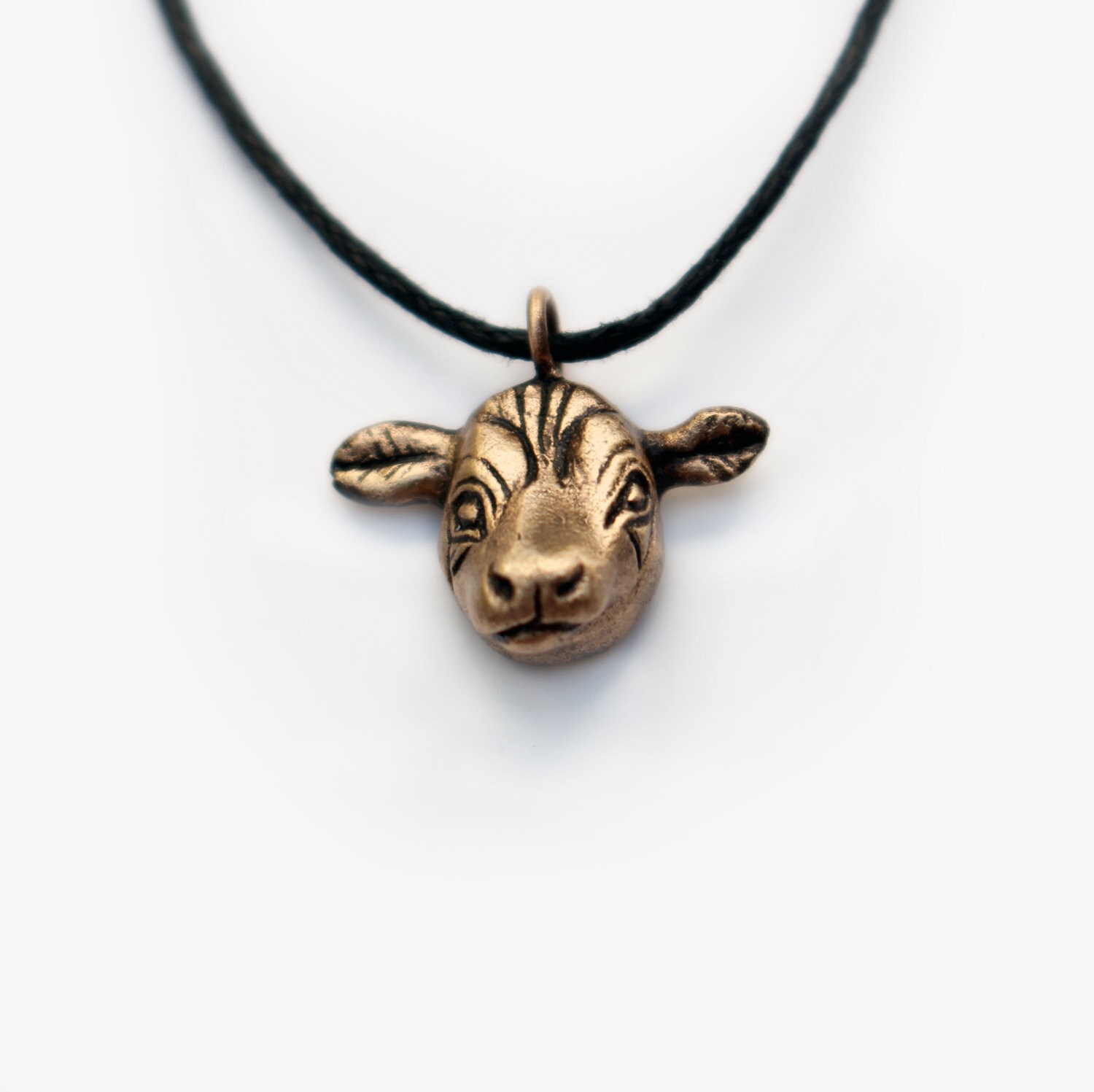 Tiny cow head pendant necklace
