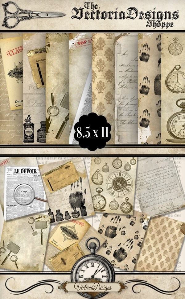 Detective Paper Pack 8.5 x 11 inch printable paper crafting