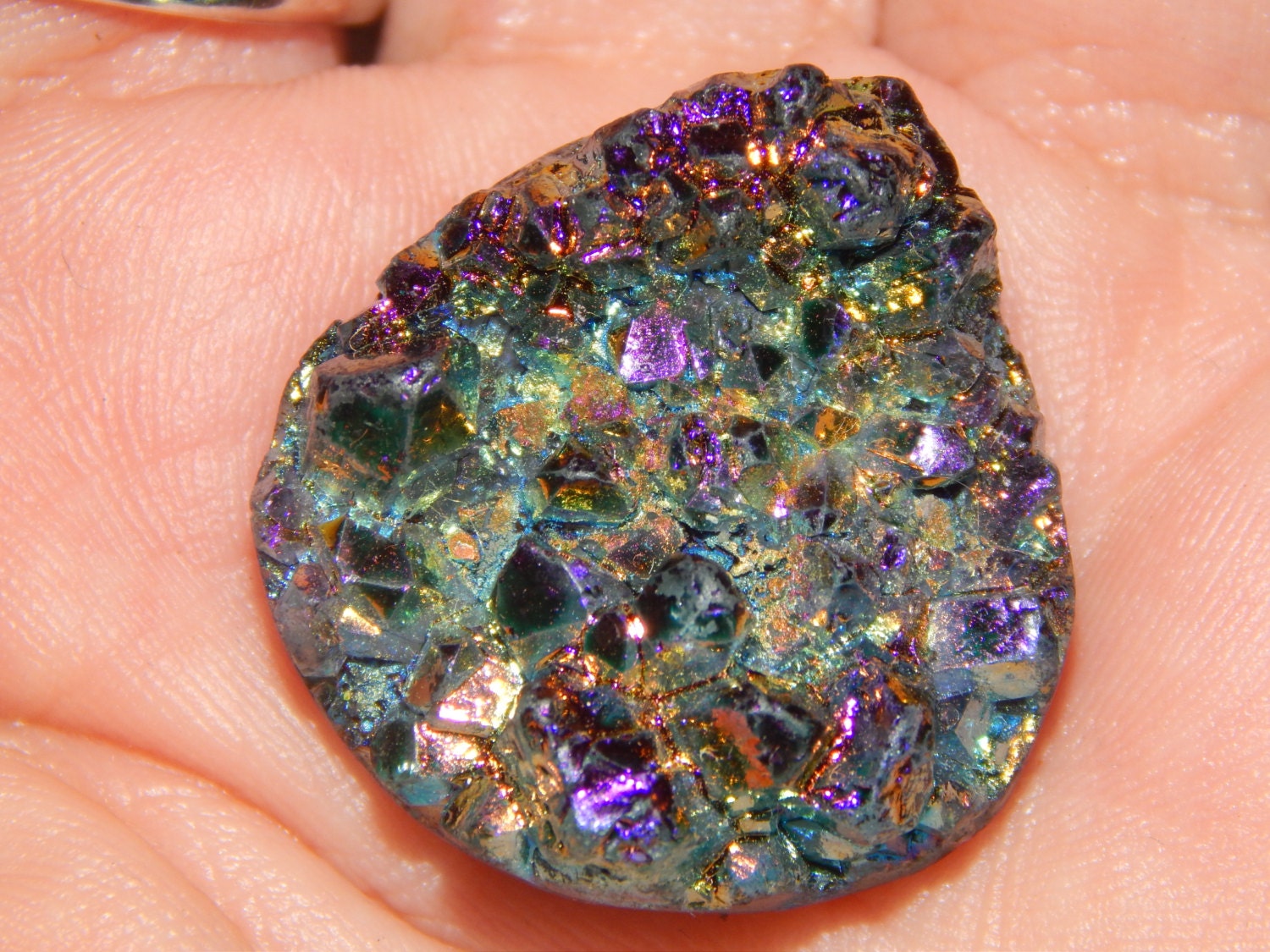 BLUE TITANIUM QUARTZ Cabochon Titanium Coated Druzy Quartz