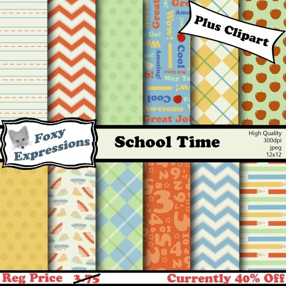 School Time Digital Paper comes in fun pencil by FoxyExpressions
