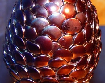 Items similar to Black and red scaled dragon egg with chainmail stand ...