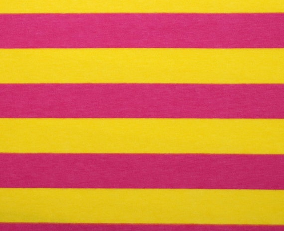 Knit Hot Pink/Yellow Stripes Fabric 1 yard by MagicFabricDesigns