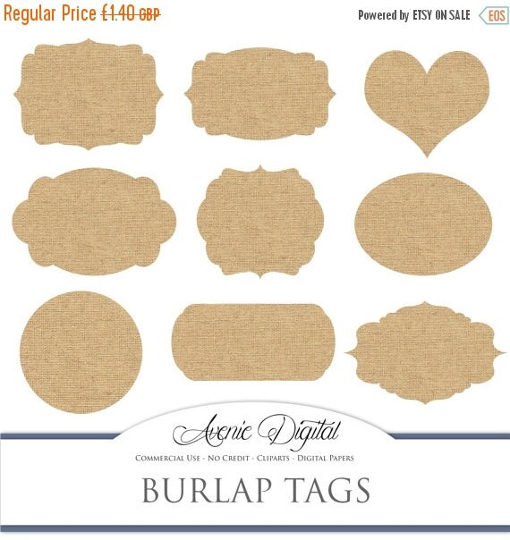SALE Digital Burlap tags. Scrapbooking printables by AvenieDigital