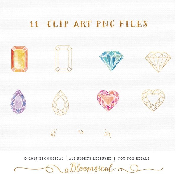 Gemstones Clip Art Hand Drawn watercolor diamond crystal