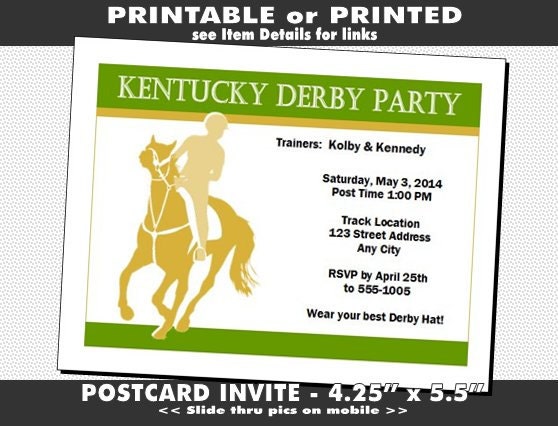 Kentucky Derby Party Invitation Printable with Printed