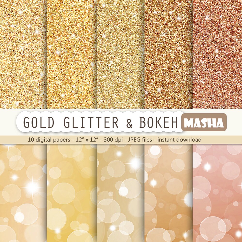Gold digital paper: Gold glitter and bokeh with