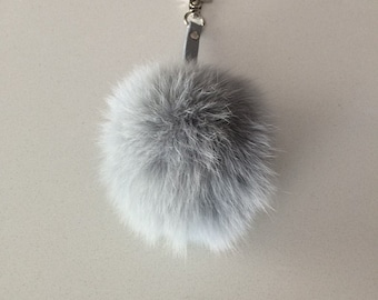 Real Black Fox Fur Keychain Keyring pompom with by QLeathercom