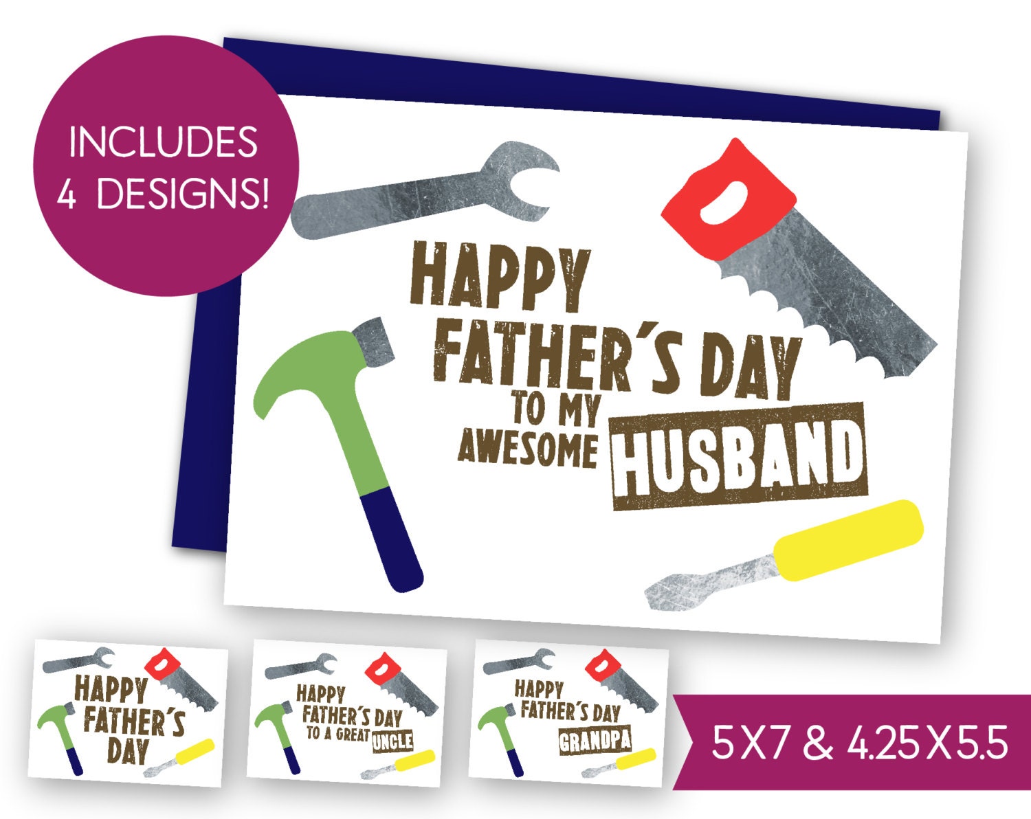 Happy Fathers Day Handy Man Tools Printable Card Bundle