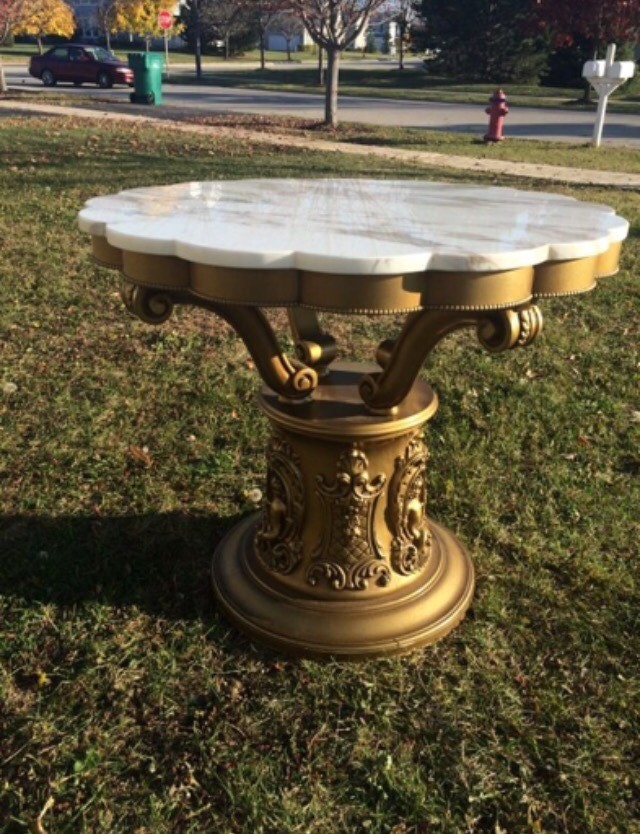 Gorgeous French Provincial Gold Hollywood Regency Marble Top Round ...