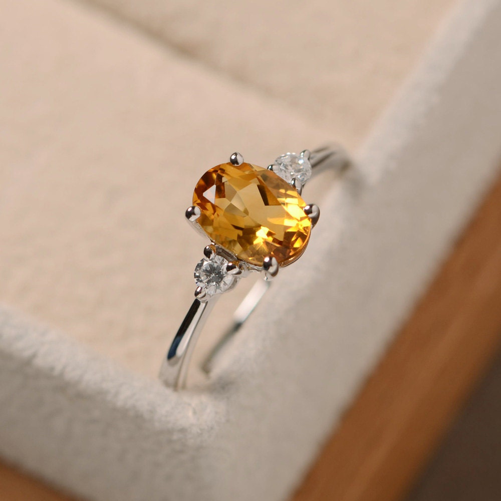 Citrine ring oval quartz sterling silver natural gemstone