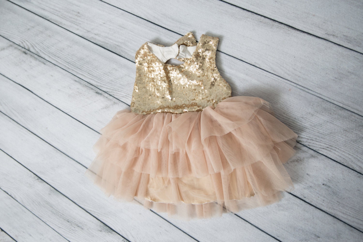 Gold Tulle Flower Girl Dress Champagne Sequin Dress Cream