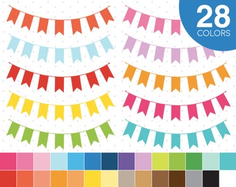 Items similar to Bunting banners clipart: "COLORFUL BUNTING BANNERS ...