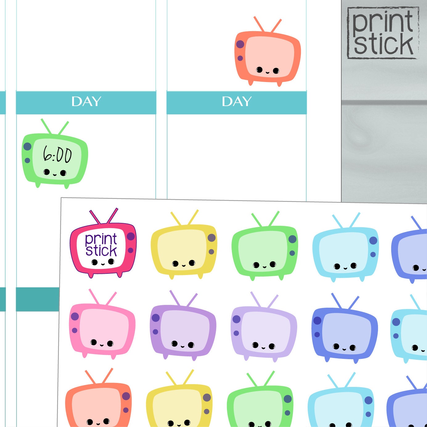 Kawaii TV Planner Stickers PRINTABLE Keep track of your