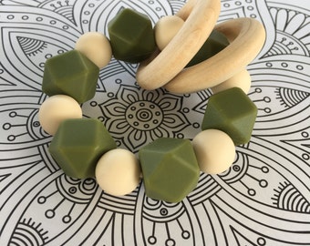 Items similar to Crochet Baby Teething Ring - Wood Teether Toy - Ships ...