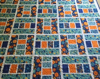 Blue orange quilt | Etsy