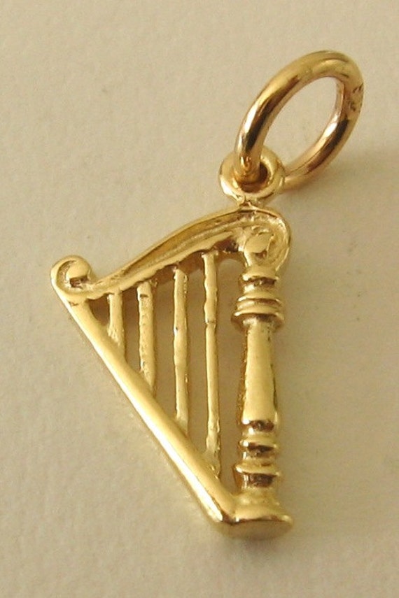 Genuine SOLID 9ct YELLOW GOLD Harp Musical Instrument charm
