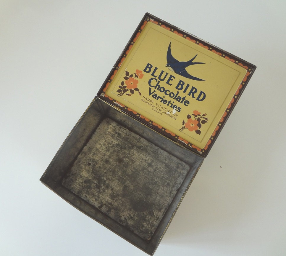 Vintage Tin Container Bluebird Toffee Chocolate Large English Hinged ...