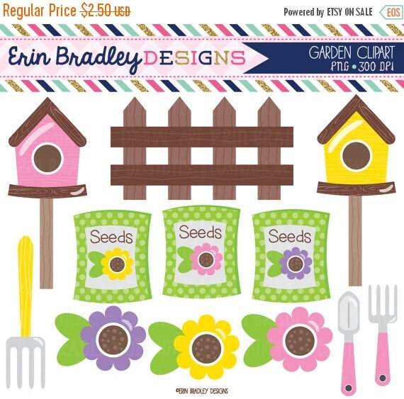 SALE Flower Garden Clipart Spring Digital by ErinBradleyDesigns
