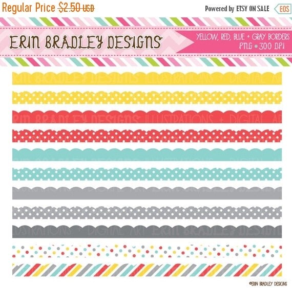 SALE Colorful Scalloped Borders Clipart by ErinBradleyDesigns
