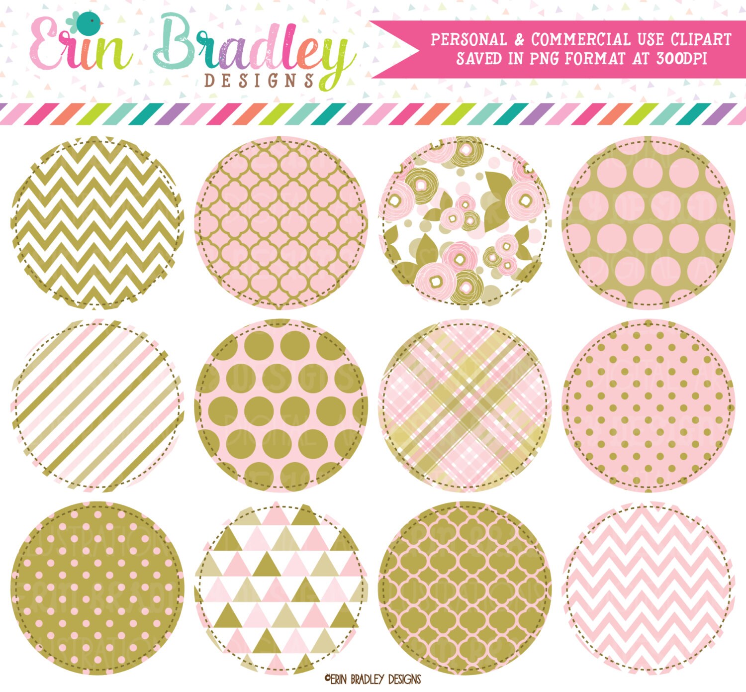 Pink Circles Clipart Instant Download Frame by ErinBradleyDesigns