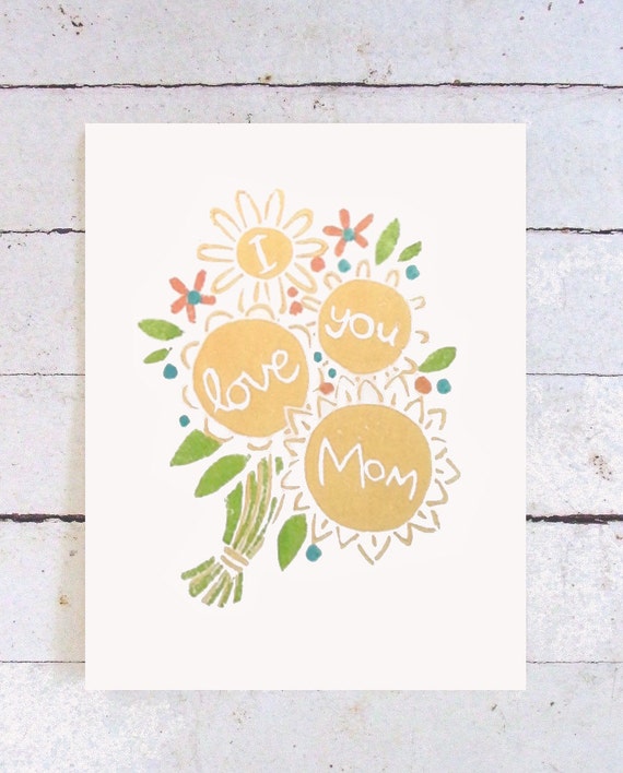 Hand Printed Mother's Day Card I Love You Mom