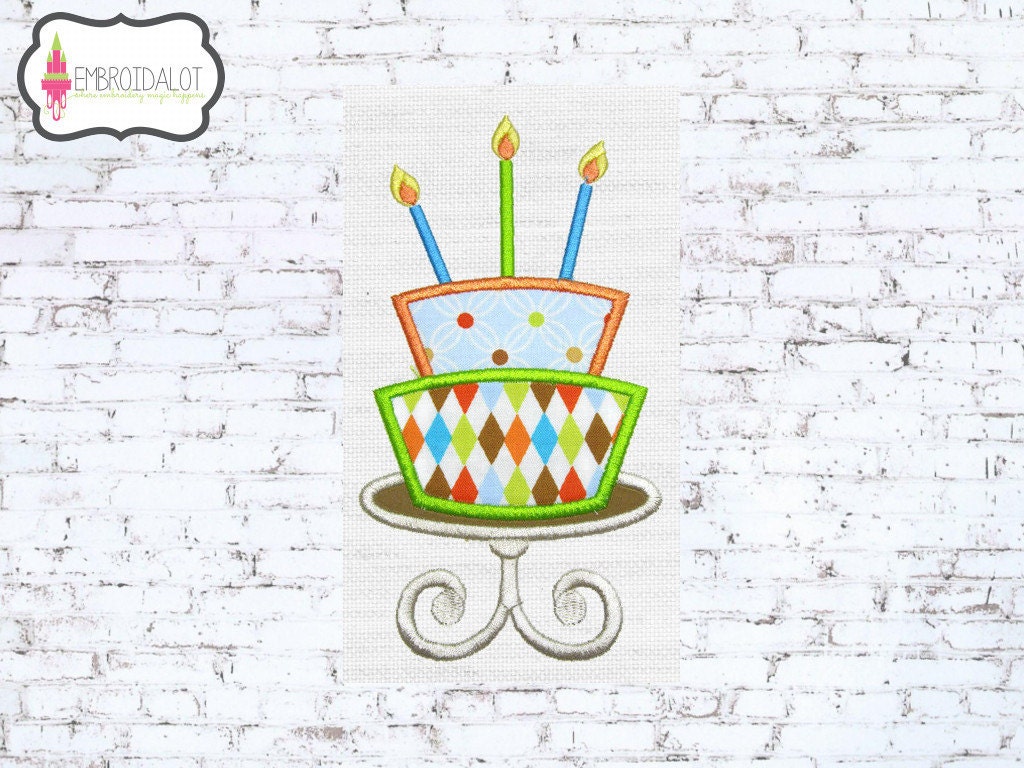 Birthday cake applique embroidery design. Birthday applique