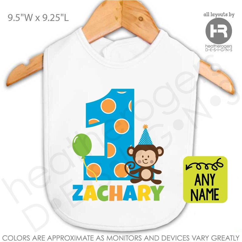 Monkey 1st Birthday Bib Personalized by HeatherRogersDesigns