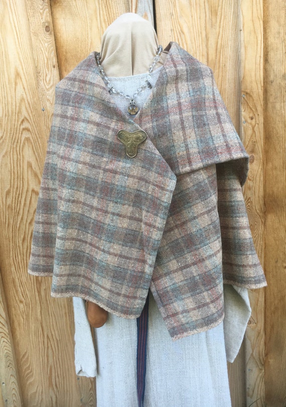 Viking Cloak Tan Plaid Wool Cloak wool shawl Square Cloak