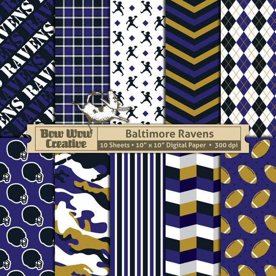 10 Baltimore Ravens Pattern Digital Papers for Scrapbooking