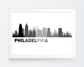 Items similar to Philadelphia Skyline Black, White, Blue, Red ...
