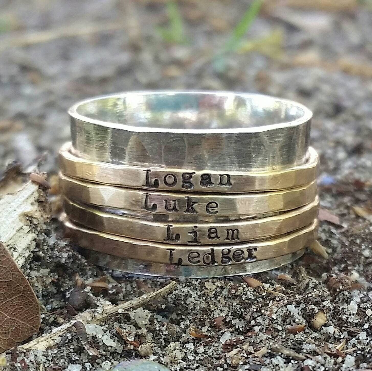 Personalized gold spinner ring Hand stamped ring Sterling