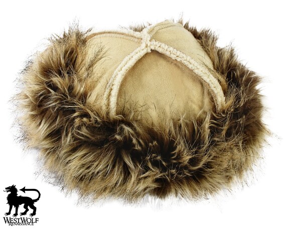 Brown Desert Fox Fur-Trimmed Viking Hat by WestWolfRenaissance
