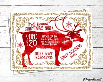 Reindeer invitation | Etsy