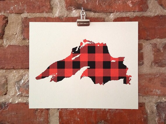 Plaid Lake Superior handmade screen print by NorthmostOutpost