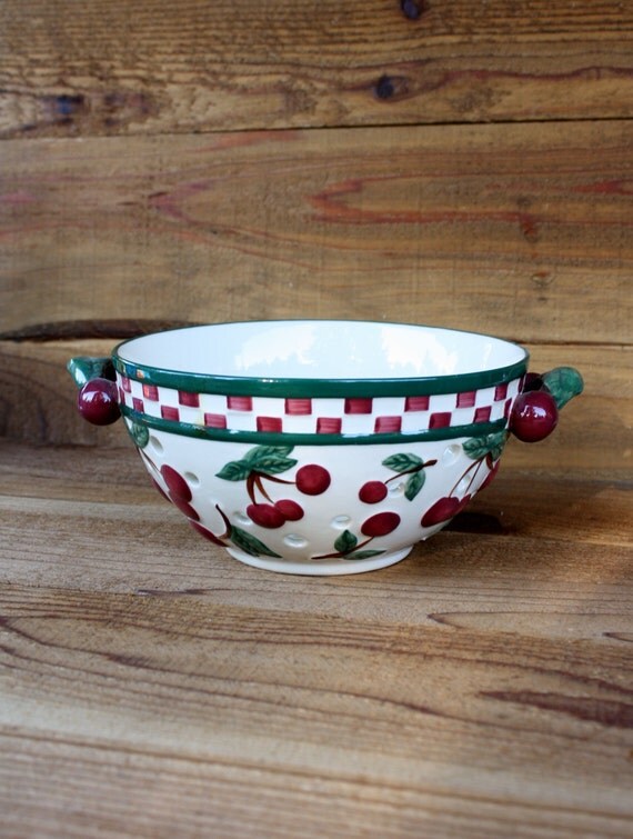 Vintage Cherry Stoneware Colander by Debco
