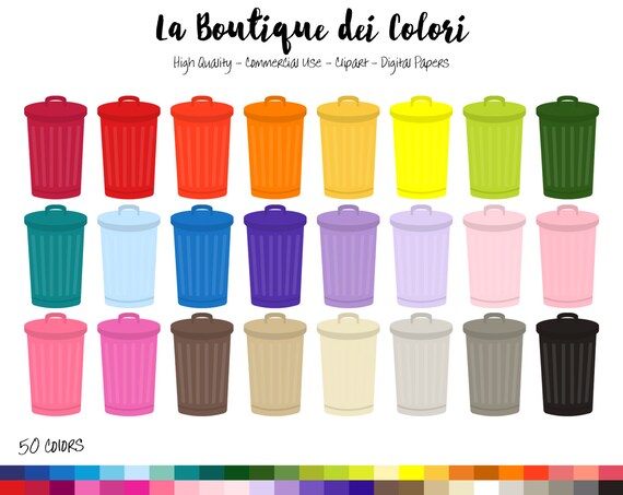 50 Rainbow Trash Can Clip art, Digital illustrations PNG, garbage bin ...