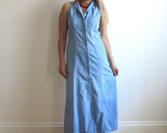 Denim maxi dress | Etsy