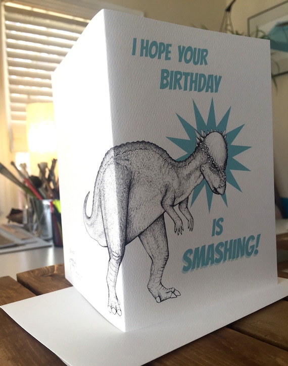 Dinosaur Birthday Card Pachycephalosaurus Funny by OXHIP on Etsy