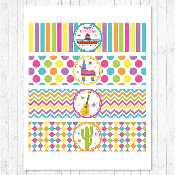 Mexican fiesta Water Bottle Labels Mexican fiesta wrappers