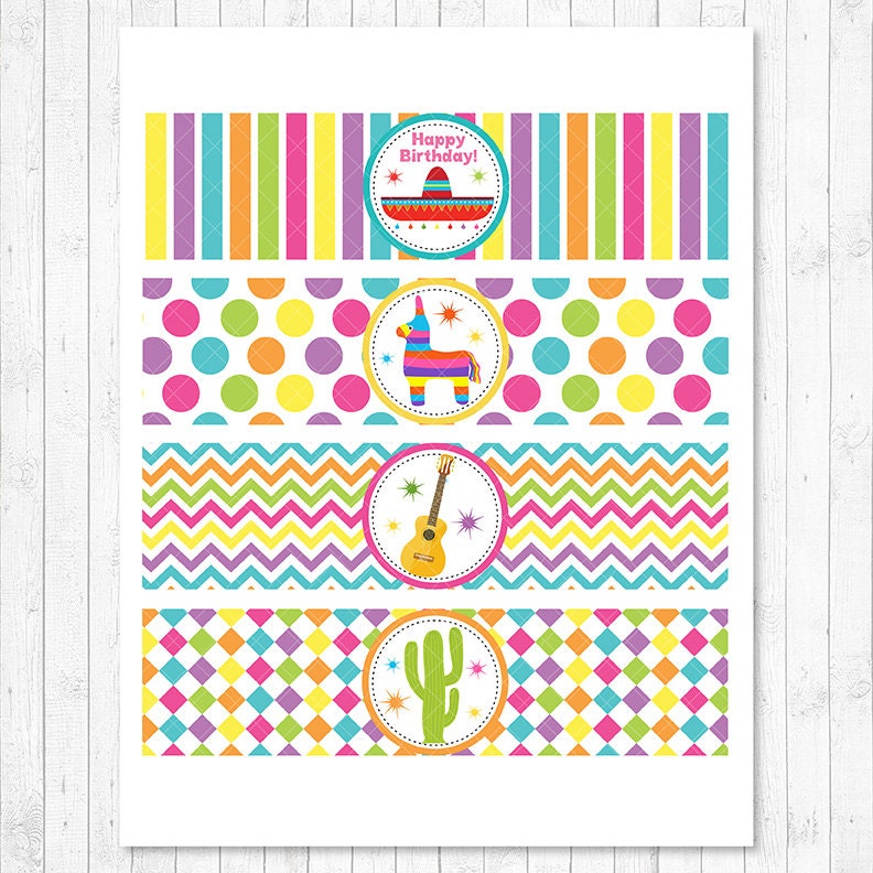 Mexican fiesta Water Bottle Labels Mexican fiesta wrappers